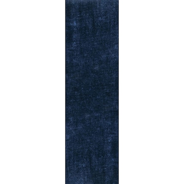 nuLOOM Loni Solid Machine Washable Shag Navy 3 ft. x 6 ft. Runner Rug ...