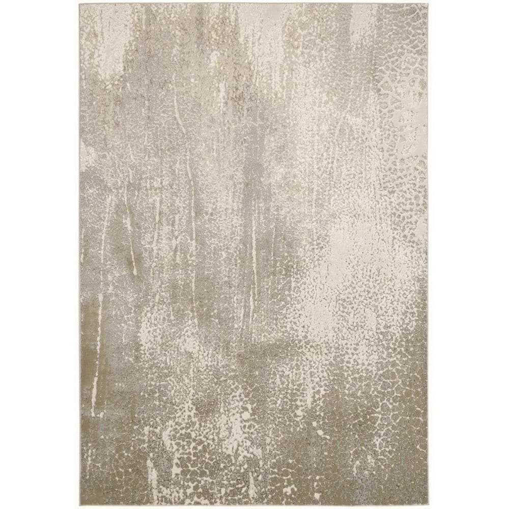 HomeRoots 2 ft. x 8 ft. Ivory, Tan, Gray Abstract Area Rug 2000512992 ...