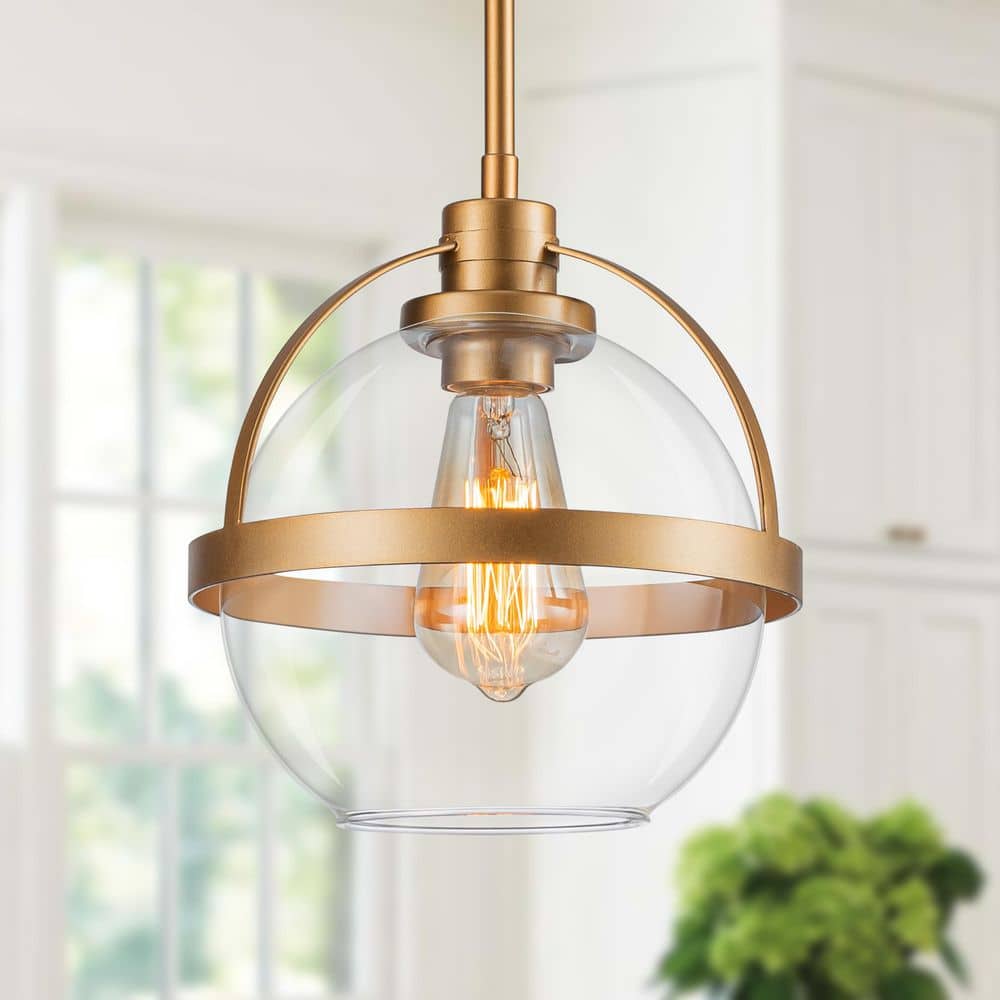 TinHon Modern Gold Globe Pendant Light with Clear Glass Shade, 1-Light ...