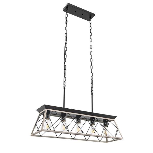 Briignite 5-Light Black and Oak White Farmhouse Chandelier, a Rustic ...