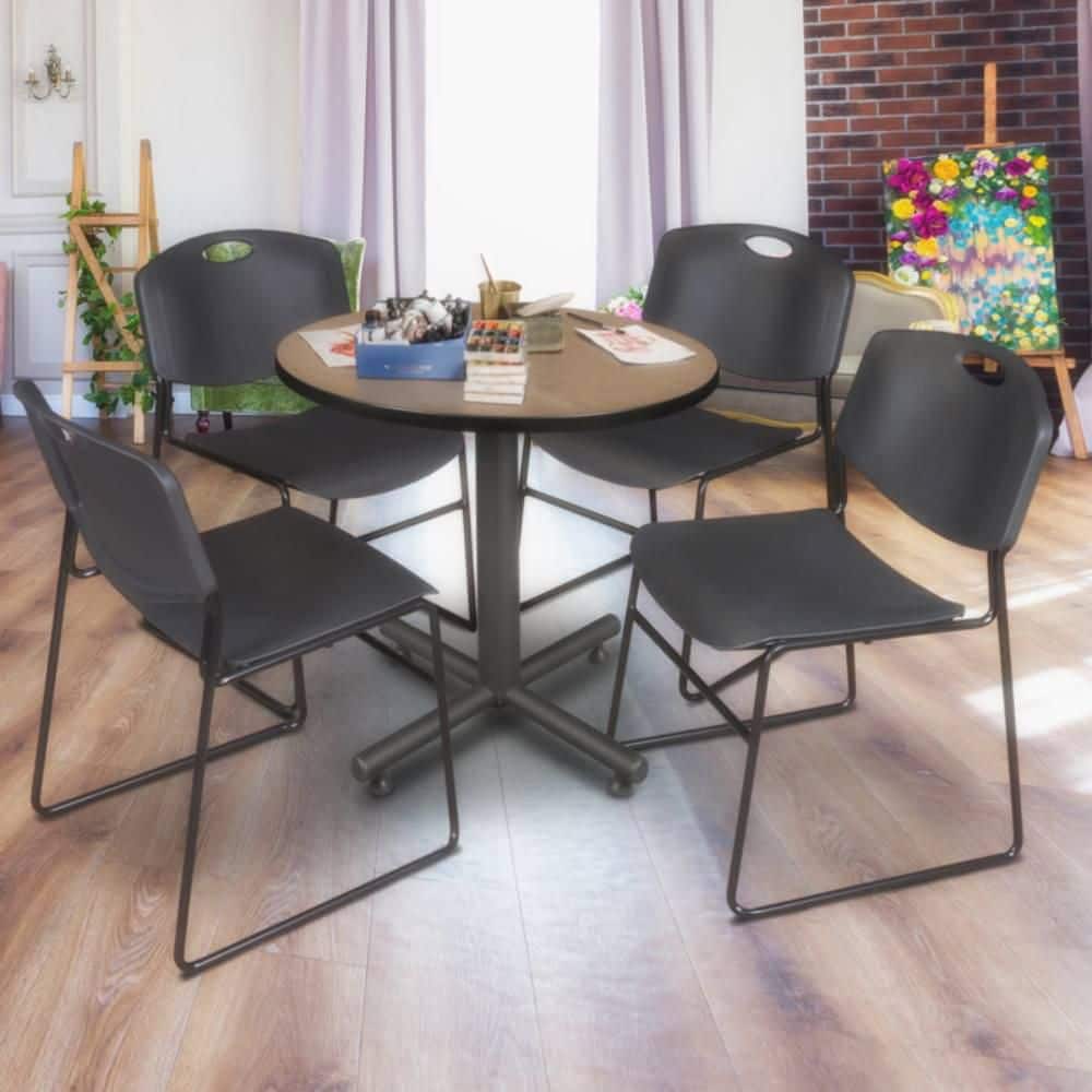 Regency Kobe 30 in. Round Noble Oak X Base Breakroom Table Desk ...