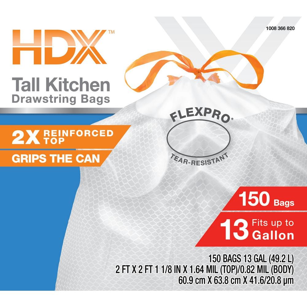 Reviews for HDX FlexPro 13 Gal. Reinforced Top Drawstring Kitchen Trash ...