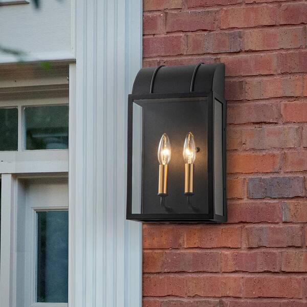 LLHZSY 14.96 in. 2-Light Matte Black Rectangle Outdoor Hardwired Wall ...