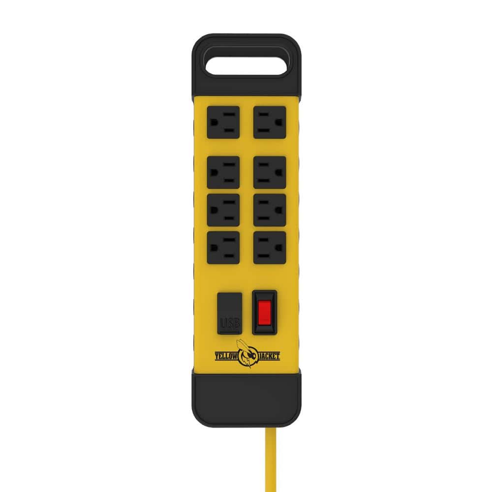 Yellow Jacket 8-Outlet 6 ft. Metal Heavy-Duty Power Block with 2.4 Amp ...
