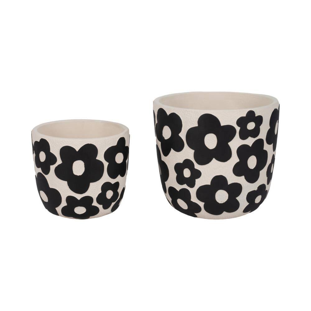 Liv & Skye 7 in. and 9 in. Black Ceramic Flower Power Decorative ...