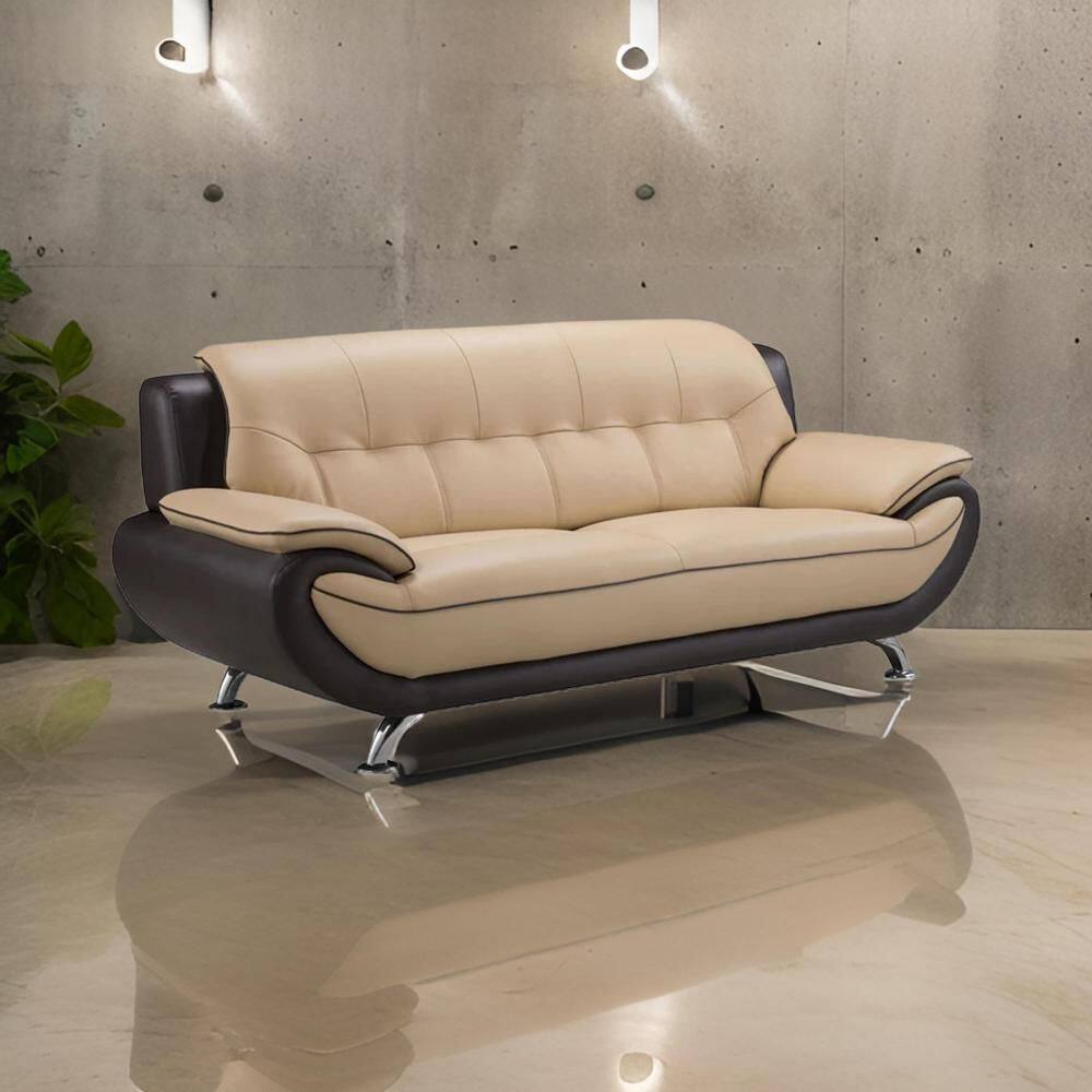 Benjara Diana 83 in. Pillow Top Arm Faux Leather Rectangle Sofa in ...