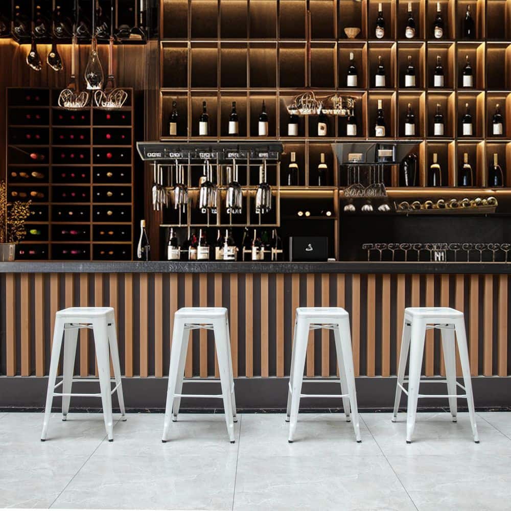Basicwise 30 in. Backless Non-Upholstered Metal Bar Stool Stackable ...
