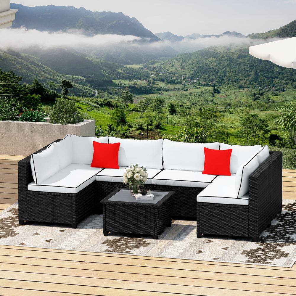 Wateday Outdoor Dark Brown 7-Piece Wicker Outdoor Patio Conversation ...