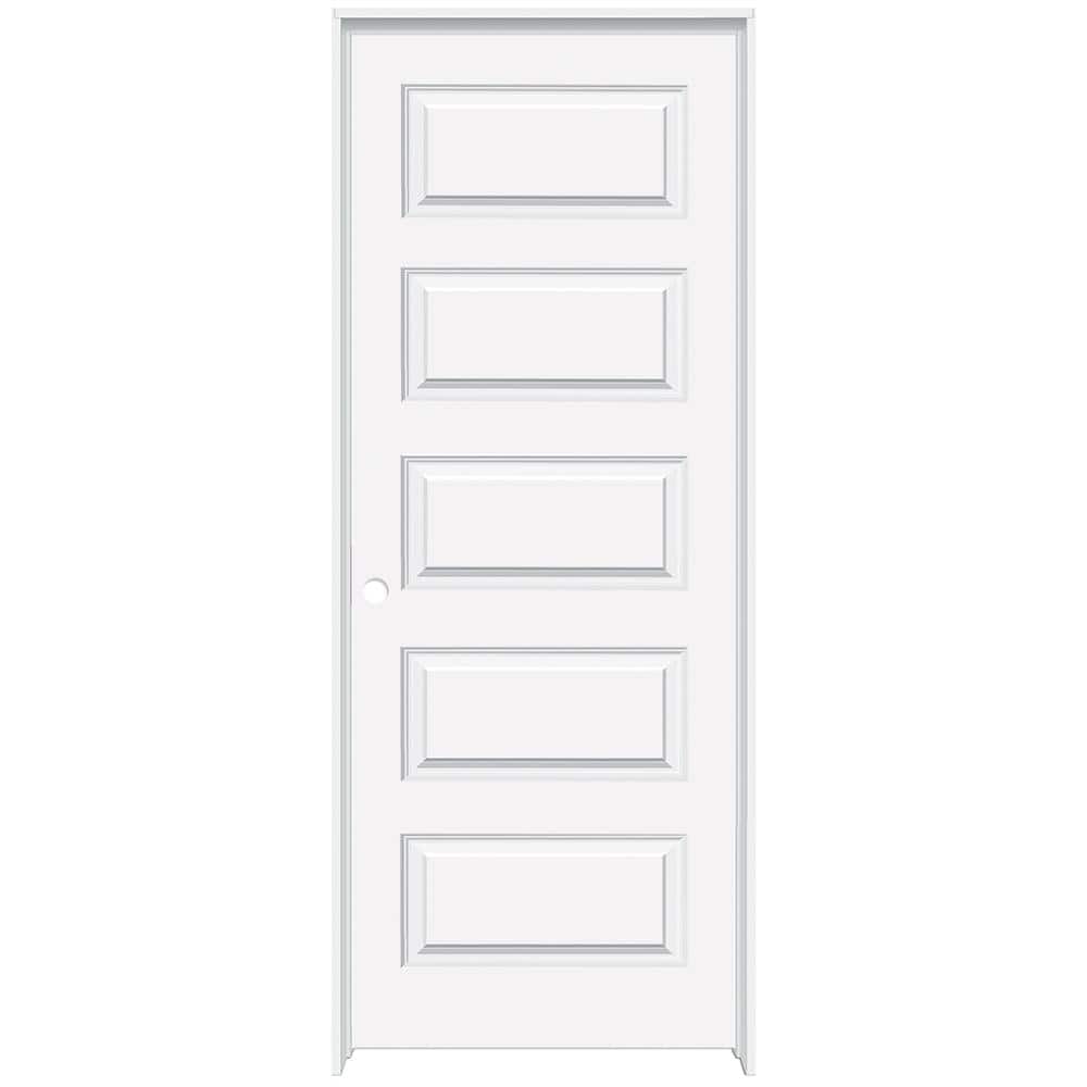 Steves & Sons 30 in. x 80 in. 5 Panel Molded RH Solid Core White Primed ...