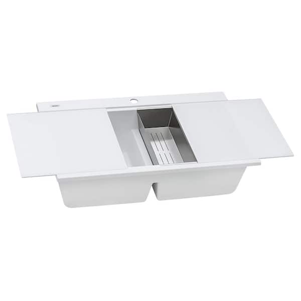 Ruvati EpiCube 31 in. Drop-in Single Bowl White Granite Quartz ...