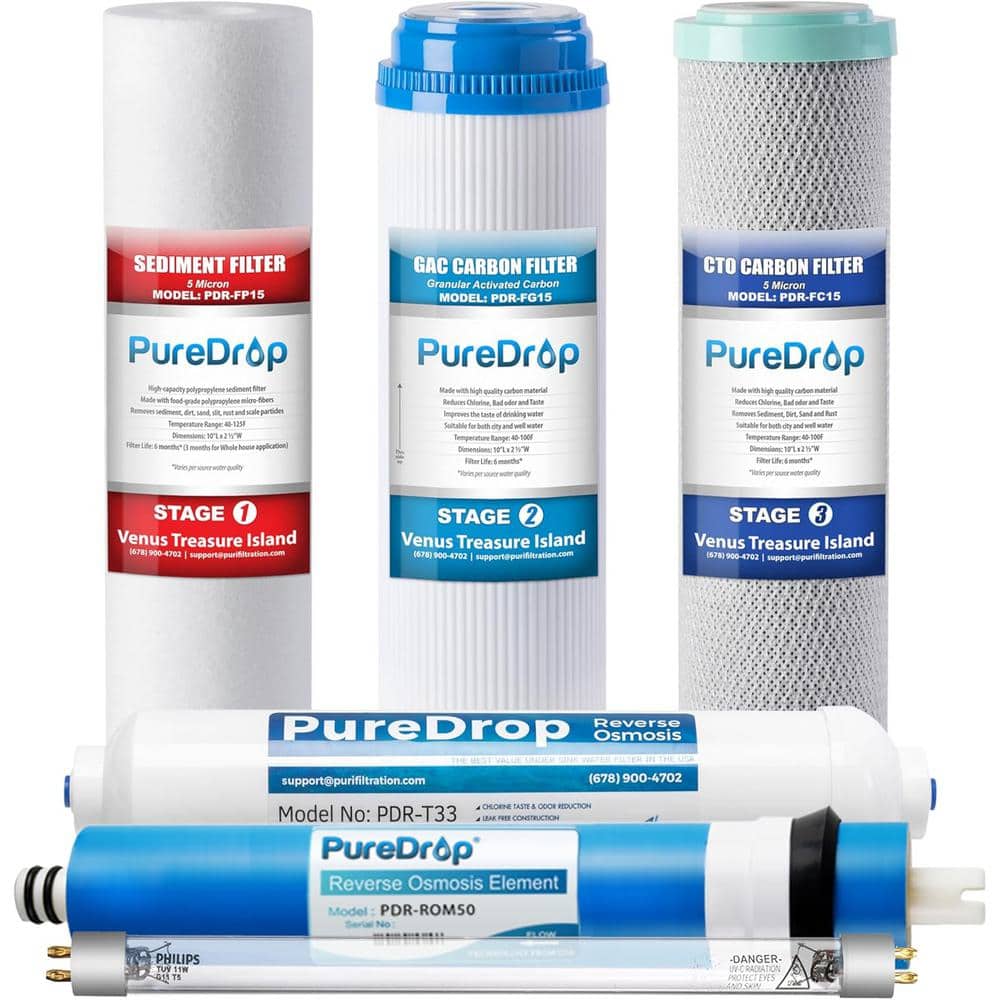PureDrop PDR-F6U Replacement Water Filter Set for 6-Stage Under-Sink ...