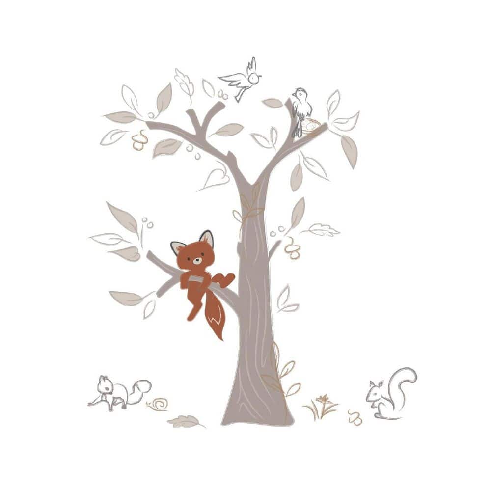 54 in. x 64 in. Beige Peel and Stick Treetop Fox Beige Tree Wall Decal ...