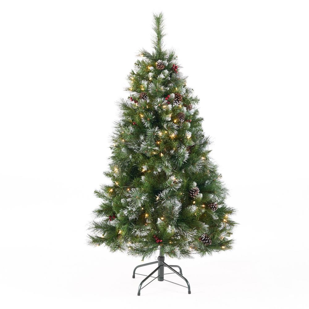 maocao hoom 4.5 ft. Glitter Bristle Mixed Hinged Tree with Red Berry ...