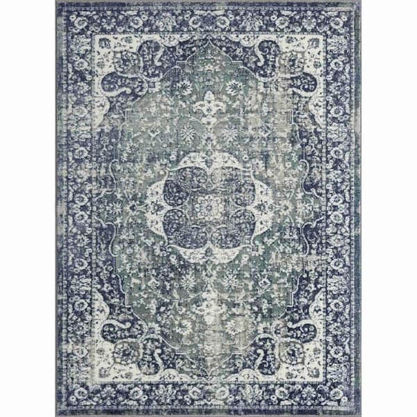 HomeRoots 2 ft. x 3 ft. Blue and Ivory Floral Area Rug 2000565148 - The ...
