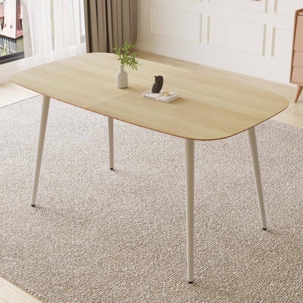 GOJANE 1-Piece Modern Rectangular Cat's Paw Wood 55.1 in. 4 Legs Dining ...