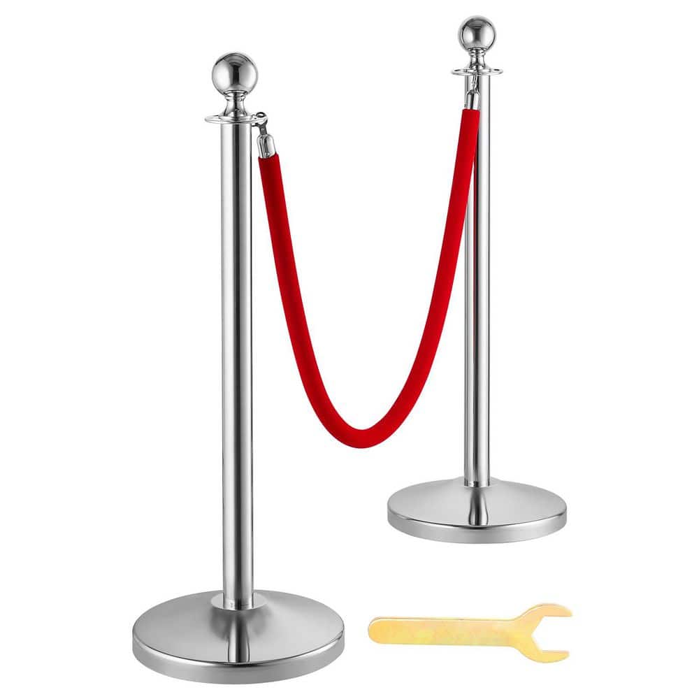 SKYSHALO Stanchion Post with Velvet Rope, 4-Pack Crowd Control ...