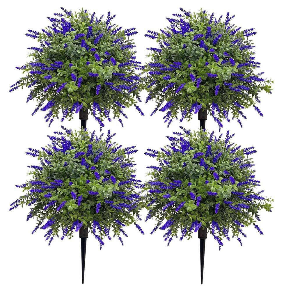 Garvee 2 ft. Artificial Lavender Topiary Ball Trees with Ground Spike,4 ...