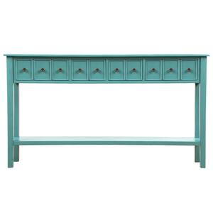 Harper & Bright Designs Retro 52 in. Blue Curved Wood Console Table ...
