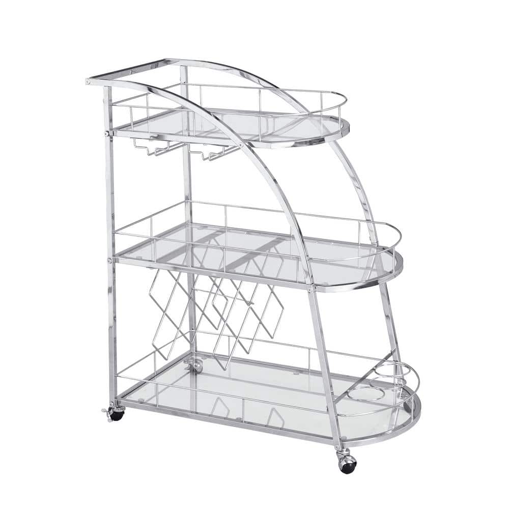 Tatahance Silver Metal Frame Kitchen Cart with Wheels and Wine Rack (3 ...