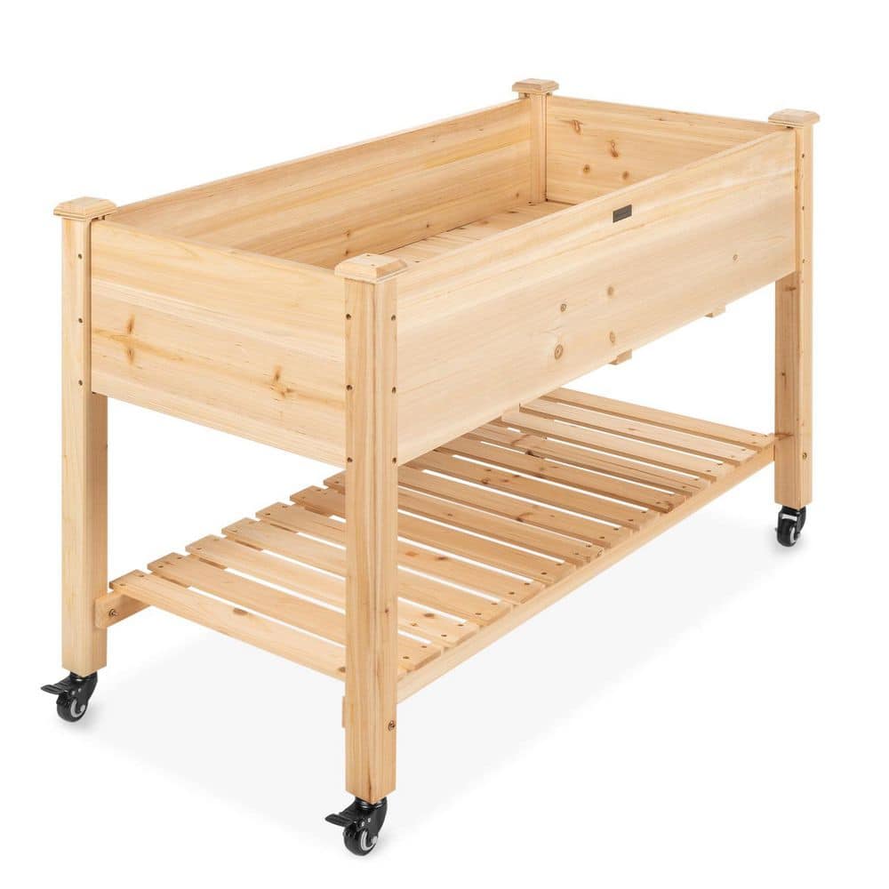 48 in. L x 23 in. W x 33 in. H Mobile Natural Wood Raised Garden Bed ...