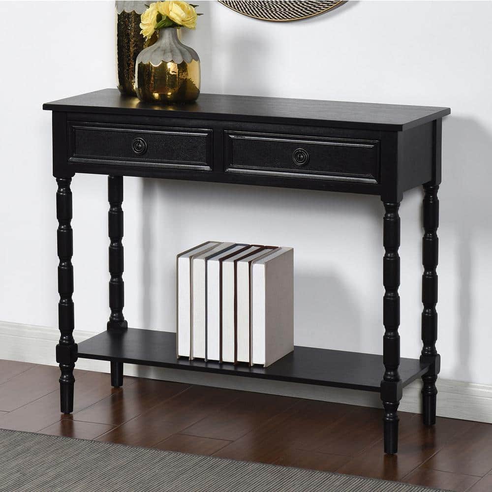 StyleCraft Barrett 29.5 in. Black Rectangle MDF Console Table ...