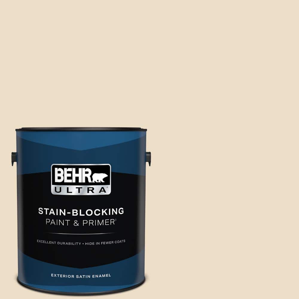 BEHR ULTRA 1 gal. #710C-2 Raffia Cream Satin Enamel Exterior Paint ...