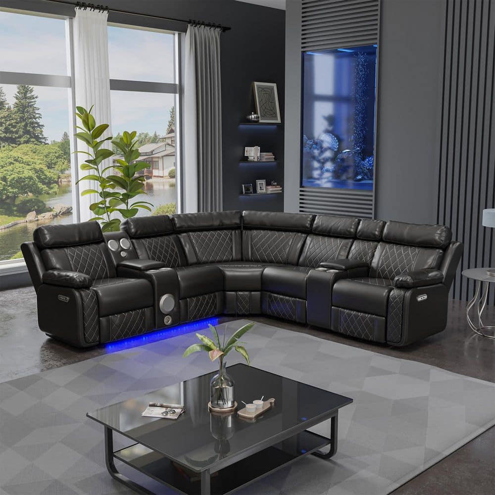 LACOO 105 in. Straight Arm 3-piece PU Leather Power Reclining Sectional ...