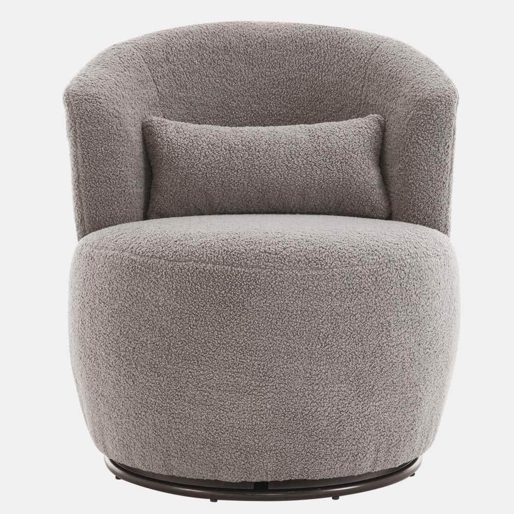 wetiny Grey Plush Swivel Accent Chair - Contemporary Round Armchair ...
