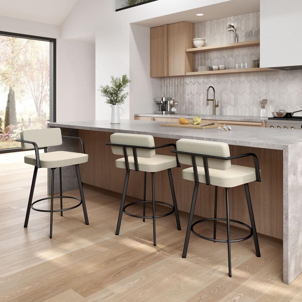 Amisco Triana 30.625 in. Cream Boucle Polyester / Black Metal Bar Stool ...