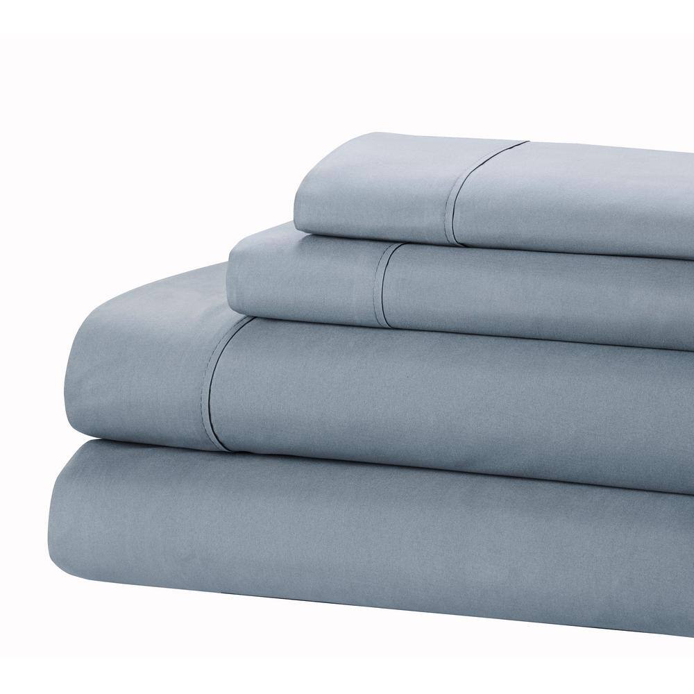 Home Dynamix 4-Piece Light Blue Solid Microfiber Full Sheet Set HDF ...