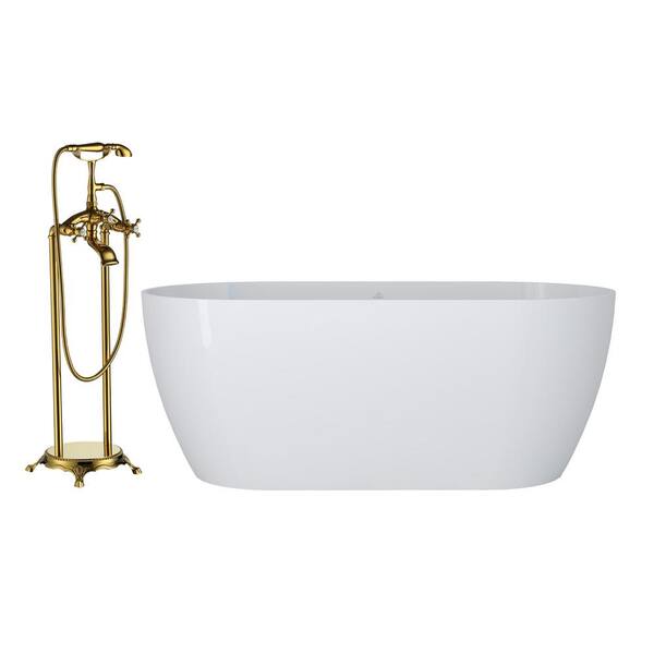 CASAINC 59 in. 30 in. Stone Resin Solid Surface Soaking Bathtub in ...