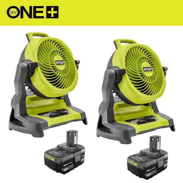 RYOBI ONE+ 18V Cordless 7-1/2 in. Bucket Top Misting Fan (2-Pack) with ...