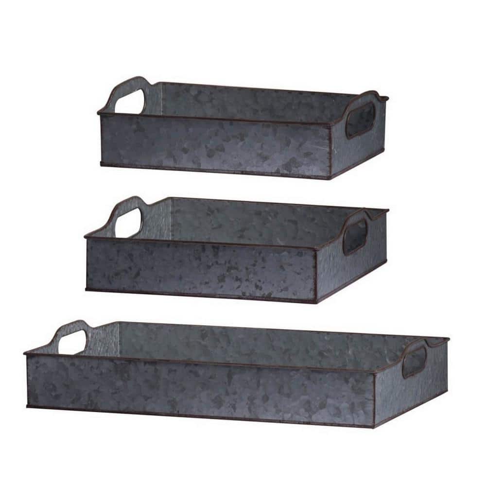 Benjara Gray Decorative Tray (Set of 3) BM312613 - The Home Depot