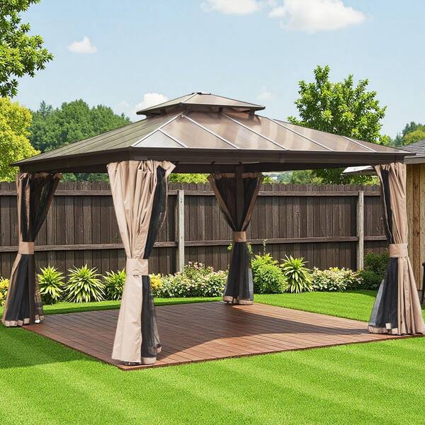 ToolCat 12 ft. x 12 ft. Hardtop Gazebo, Aluminum Permanent Outdoor ...