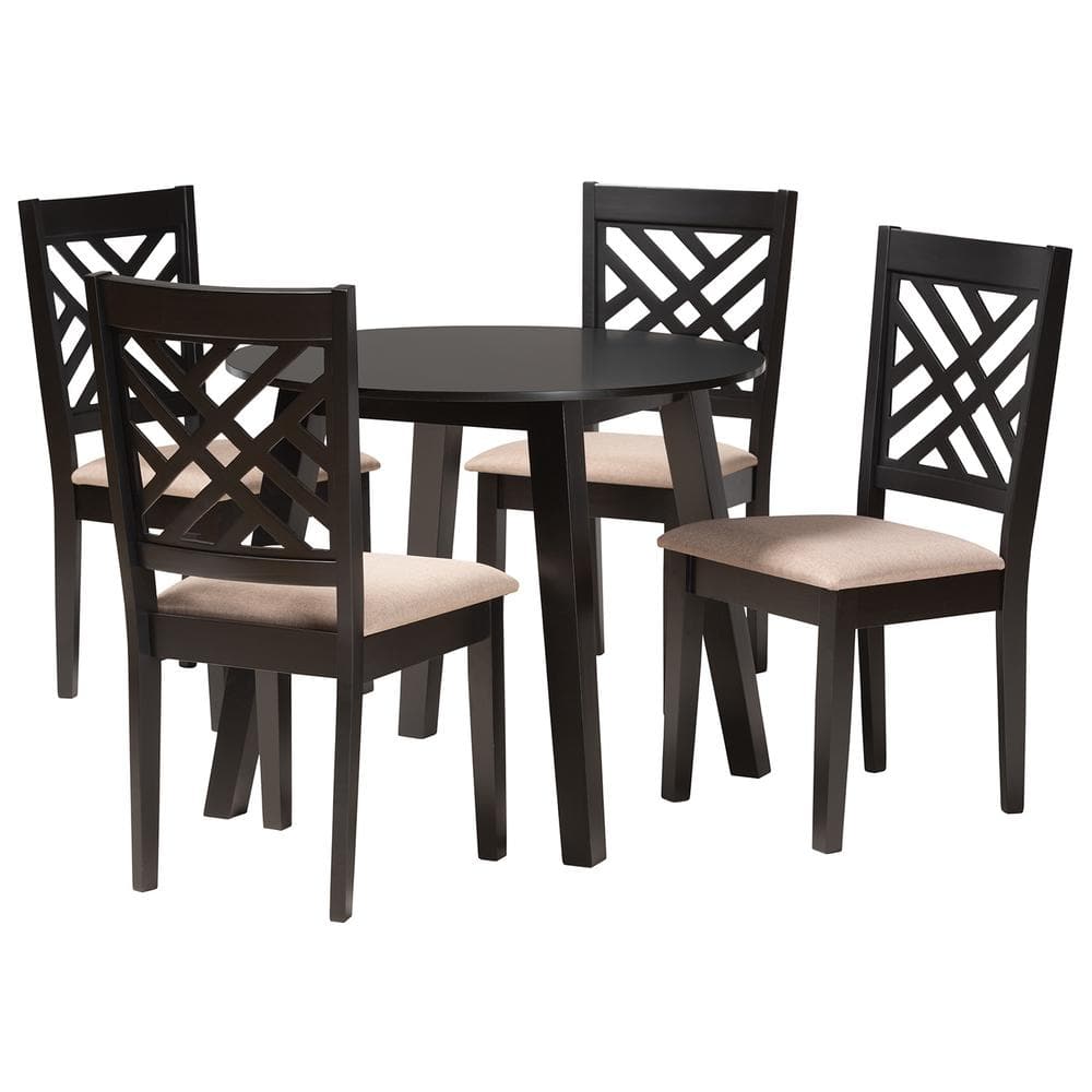 Baxton Studio Ellie 5-Piece Beige and Dark Brown Wood Dining Set ...