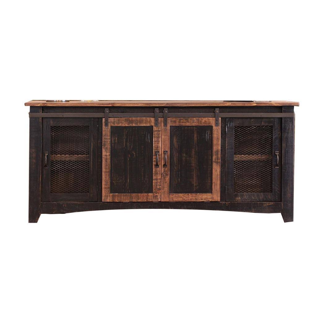 Benjara 78.75 in. Black and Brown Wood TV Stand Fits TVs up to 88 in ...