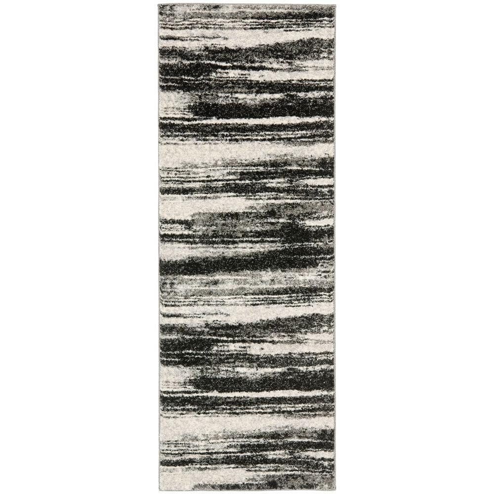SAFAVIEH Retro Dark Grey/Light Grey 2 ft. x 7 ft. Striped Runner Rug ...