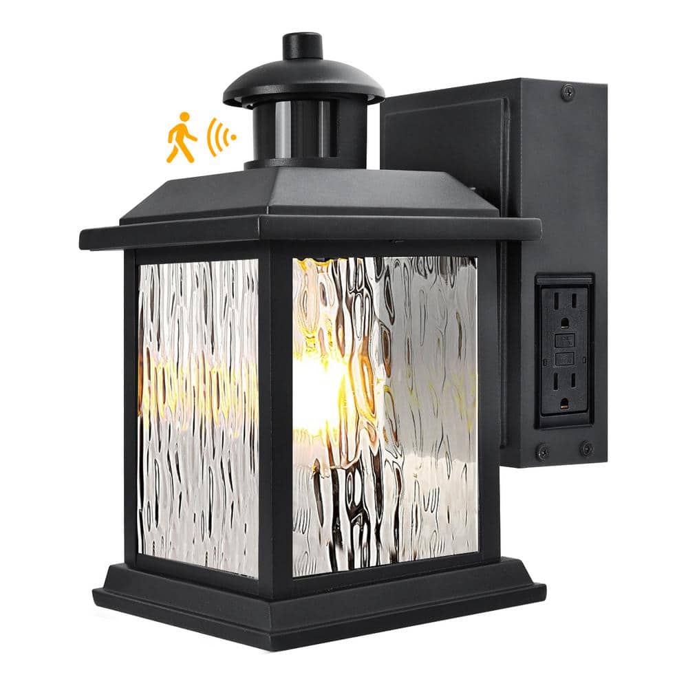 Cedar Hill 11 in. Black Motion Sensor Dusk to Dawn Outdoor Wall Sconce ...