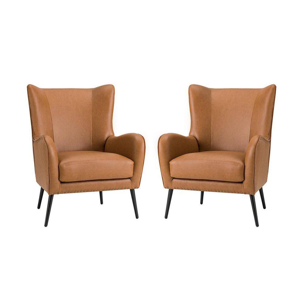 JAYDEN CREATION Harpocrates Modern Camel Wooden Upholstered Nailhead ...