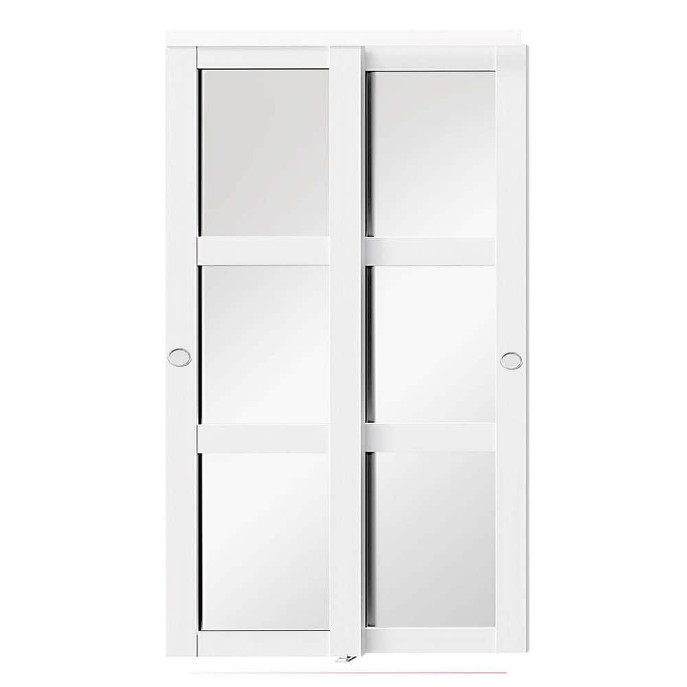 TENONER 72 in. x 80 in. 3-Lite Mirrored Glass PVC Covering MDF Assembly ...