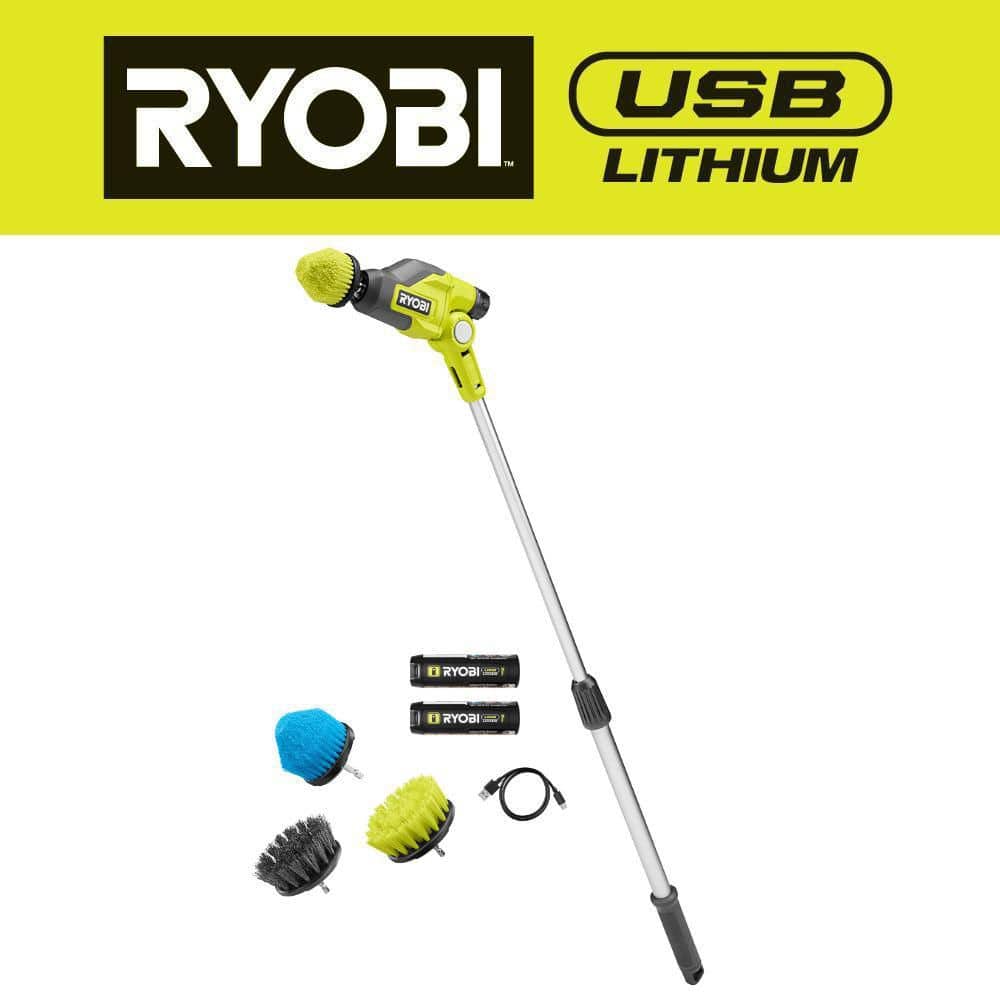 RYOBI USB Lithium Telescoping Power Scrubber Kit with (2) 2Ah Batteries ...