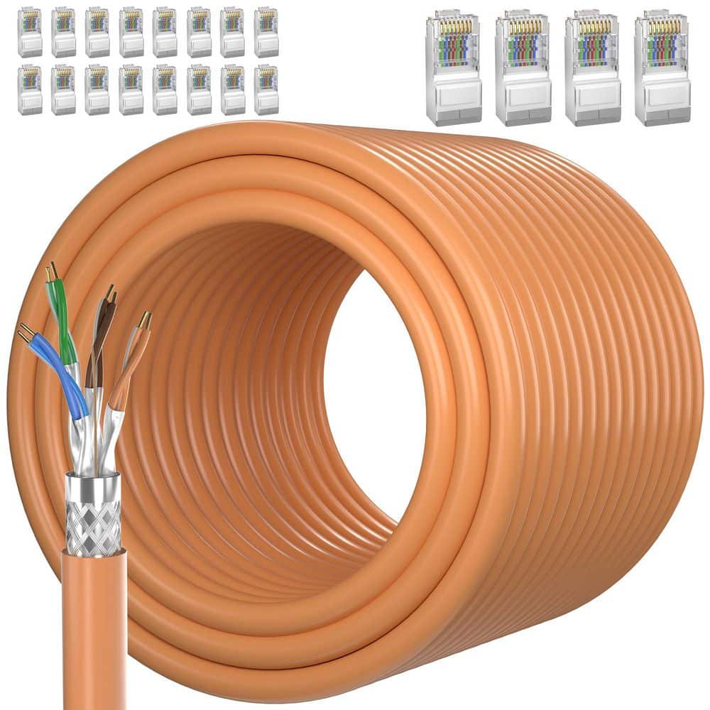 Yichuhaoxi 328 ft. Cat 7 Shielded Gold Plated Ethernet Cable WIre Brown ...