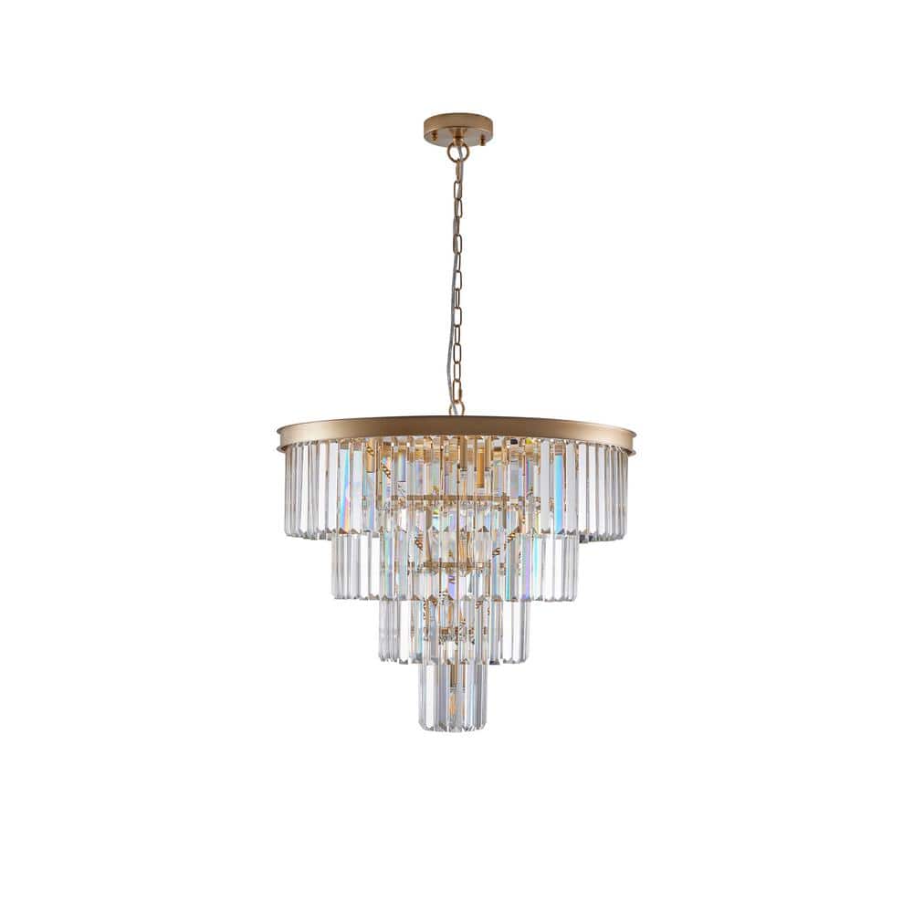 ANGELES HOME 4-Tier 12-Light Golden Modern Crystal Chandelier Lighting ...