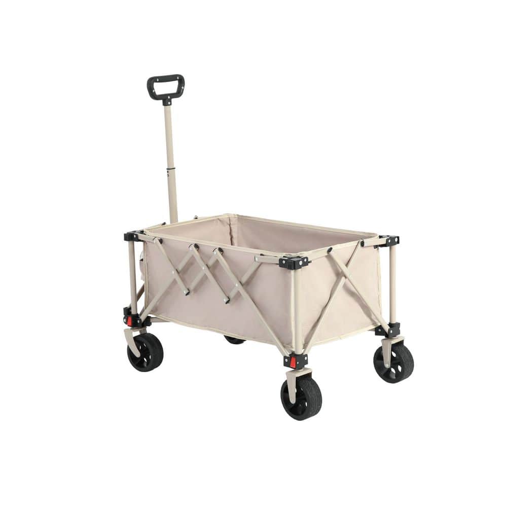 Otryad 5.87 cu. ft. Beige Fabric Folding Wagon Cart, Heavy Duty Garden ...
