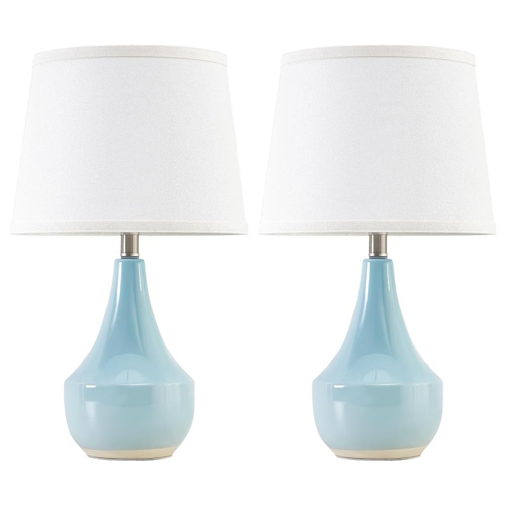 19 in. Blue Ceramic Lantern Table Lamp for Living Room (2-Pack) Lamp ...