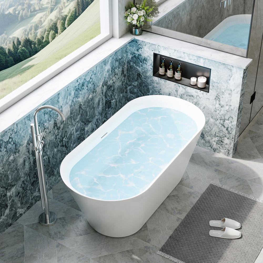 FORCLOVER 60 in. x 28.5 in. Freestanding Soaking Bathtub with Center ...