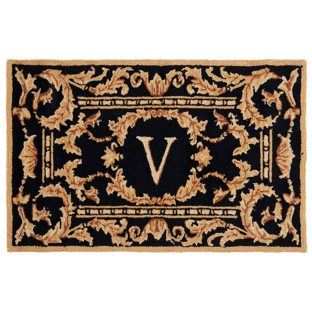 SAFAVIEH Monogram Black 3 ft. x 4 ft. "V" Ornate Leaf Indoor/Outdoor ...