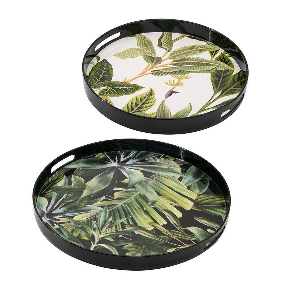Benjara Green and Black Decorative Tray (Set of 2) BM302688 - The Home ...