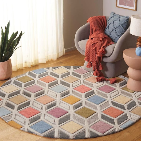 SAFAVIEH Rodeo Drive 6 ft. x 6 ft. Gray/Beige Isometric Illusion Round ...