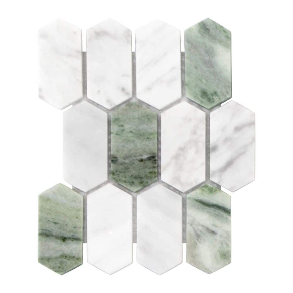 sunwings Long Hexagon Green 6 in. x 6 in. Honed Natural Marble Floor ...